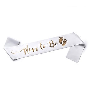 OLILLY Perfect White and Gold Mom to Be Sash - Enjoy Your Baby Shower (White and Gold)