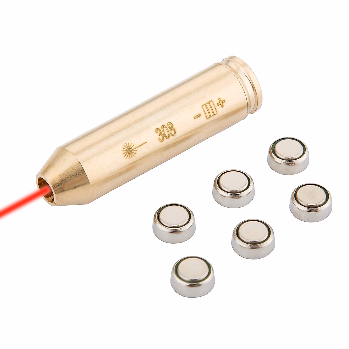 Laser Bore Sight, 308 Bore Sight Laser with 6 Batteries（2 Set Batteries）