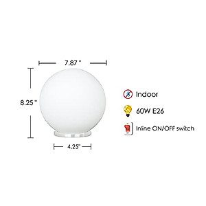 EGLO Rondo Collection 8-Inch Round Table Lamp with Glass Ball Shade for Living Room, Bedroom, Dorm, and Office, 60W, White/Frosted Opal