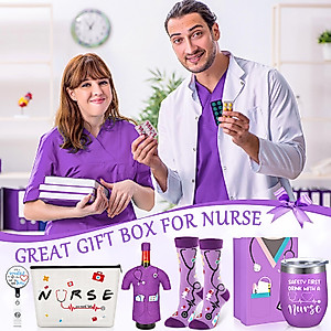 Nurse Gifts Women Nurse Appreciation Gift Graduation for Nurse Gift Practitioner Nurse Christmas Gifts, Badge, Cosmetic Bag, Tumbler, Scroll Holder, Socks, Bag Cup (Purple, Stylish Style)