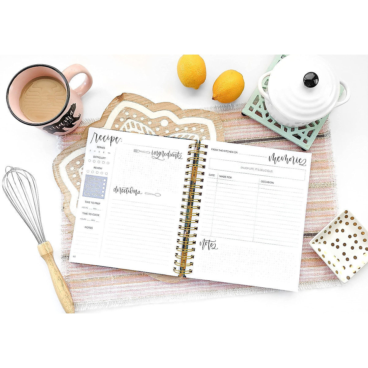 Recipe Book to Write in your Own Recipes - A Blank Recipe Journal, Family Cookbook, & DIY Organizer - Heirloom Quality Keepsake, Durable Hardcover Recipe Book with Gold Spiral Binder