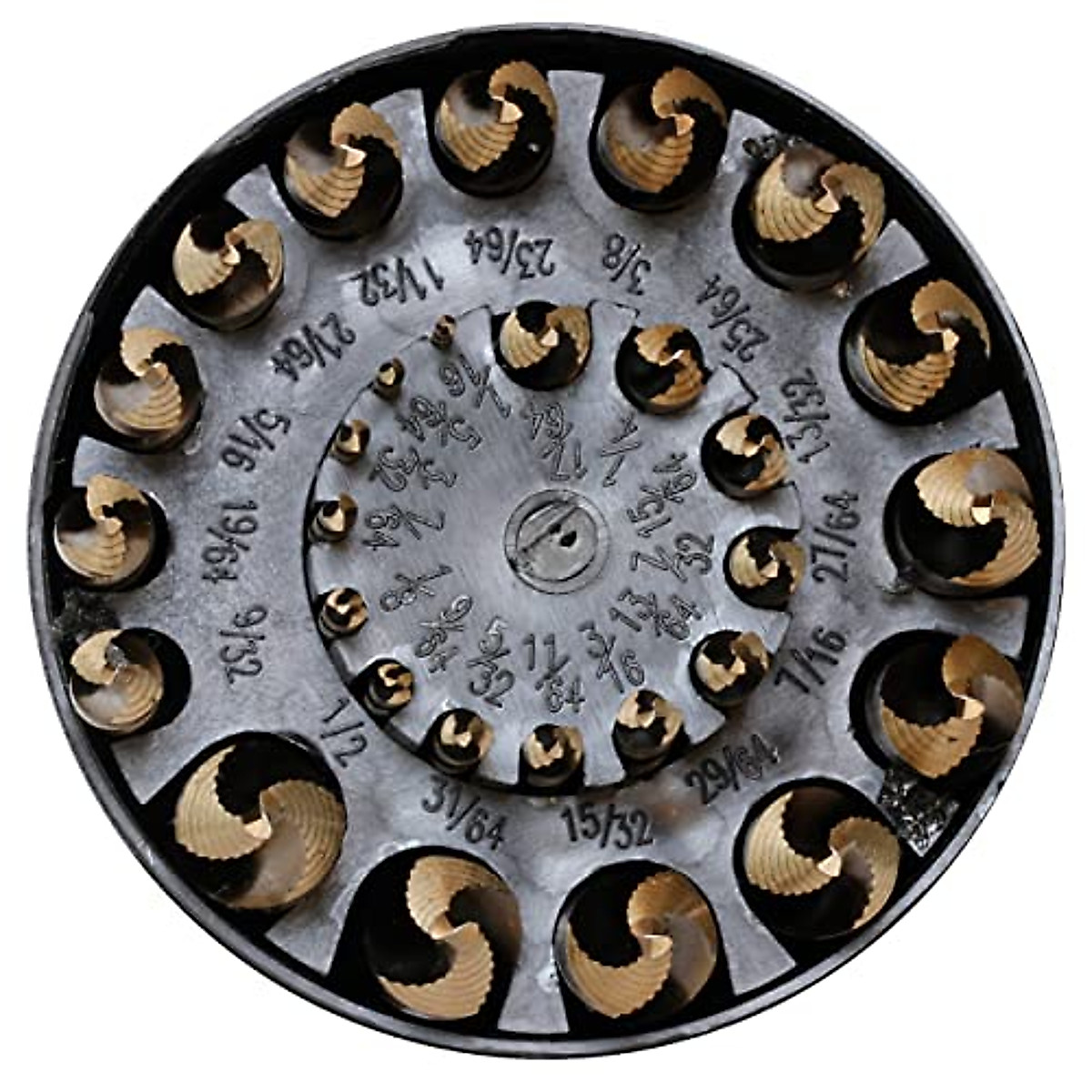 Drill America 29 Piece Cobalt Stepped Point Drill Bit Set in Round Case w/Gold Oxide Finish for Drilling Acrylic, Steel, Hard Metals, Sizes 1/16" to 1/2" x 64ths, GSC Series ZMGSC29J-PC