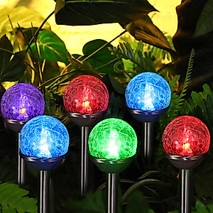 Honoson 6 Pieces Crackle Glass Solar Lights LED Color Changing Solar Lights Outdoor Lawn Lights Solar Lights for Christmas Garden Decor Lights Patio Pathway Lawn Yard Landscape