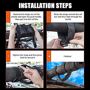 Kewucn 2 Pack Car Roll Bar Grab Handles Grip Handle with 3 Straps, Easy to Install and Durable Grab Handle Set, Compatible with 1987-2023 Wrangler YJ TJ JK JKU JL JLU & Gladiator JT (Black)