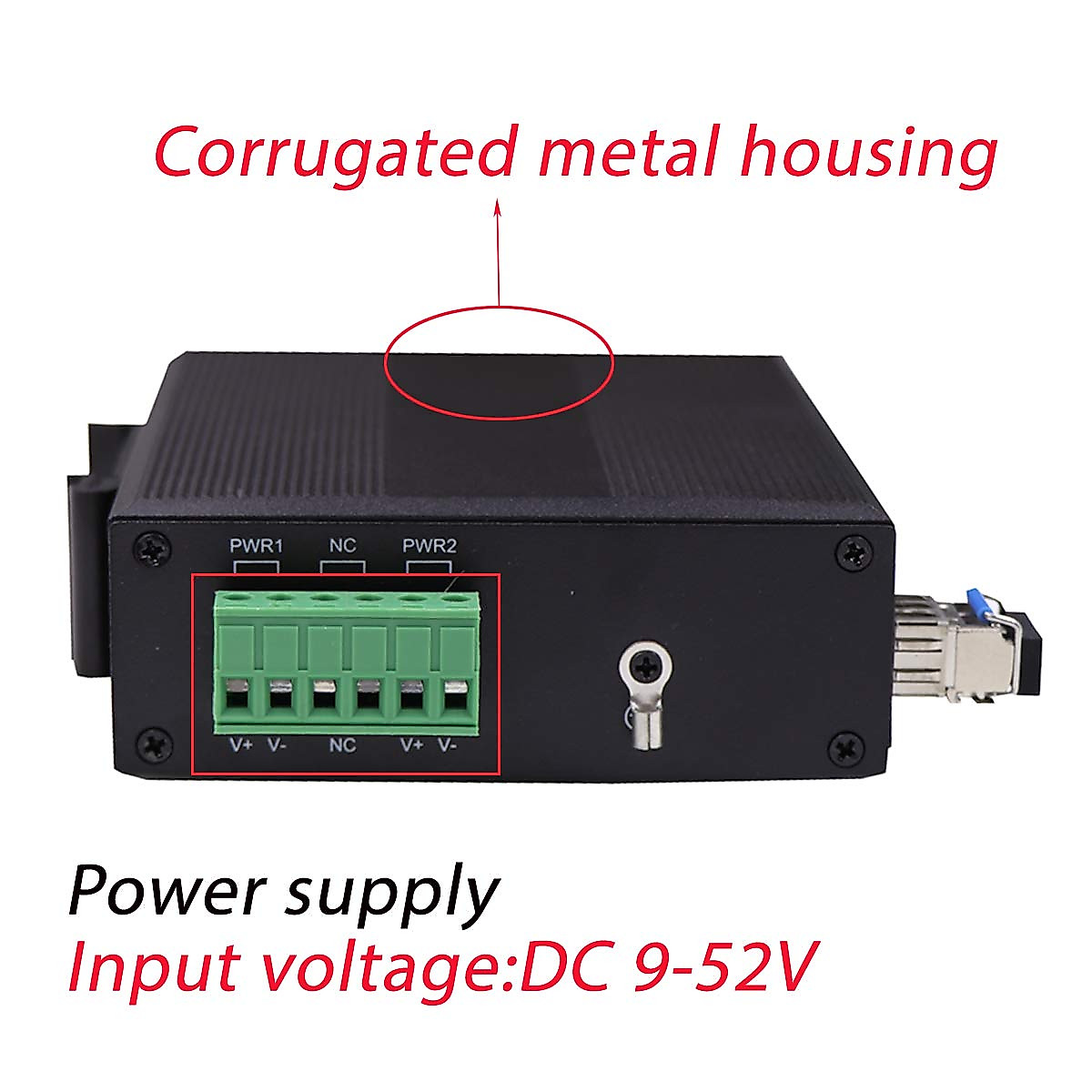 OLYCOM Harsh Outdoor 5-Port Gigabit Ethernet Fiber Converter, Industrial DIN-Rail Network Switch, 100/1000Base-T to LC, Up to 20KM(with SFP Transceiver), IP40, Extreme Heat -40°～ 85°C (-40°～ 185°F)