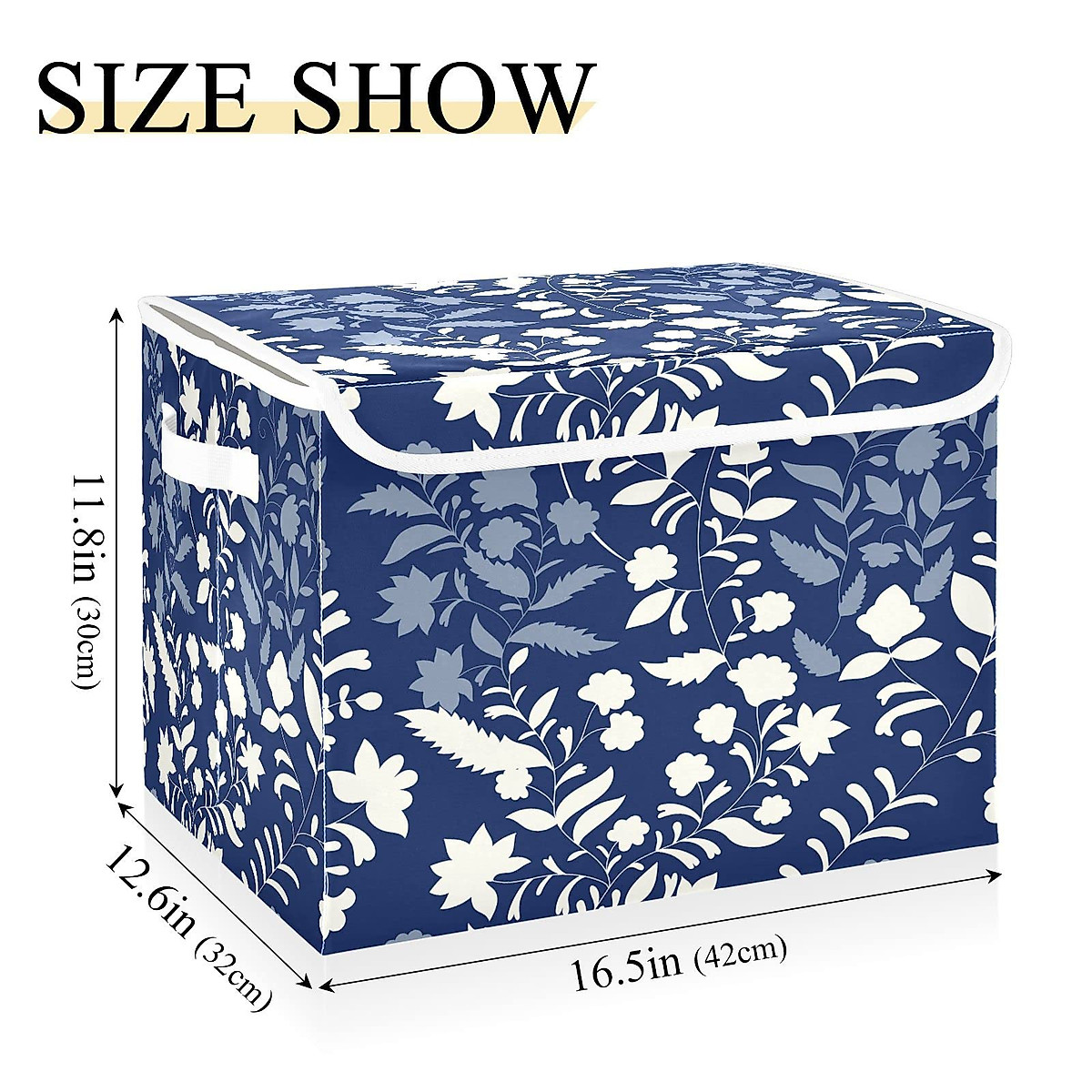 Flradish Blue and White Flowers Collapsible Storage Box with Lid Closet Organizer with Handle Washable Stackable