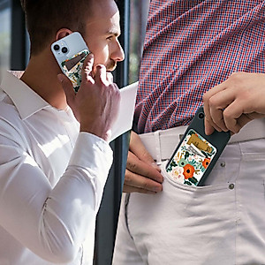 Leather Phone Card Holder Phone Wallet, Stick Back Phone Wallet Sticker Stylish Phone Case Credit Card Holder, Suitable for iPhone, Samsung, Android and Most Smart Phones.Green Leaf Flower