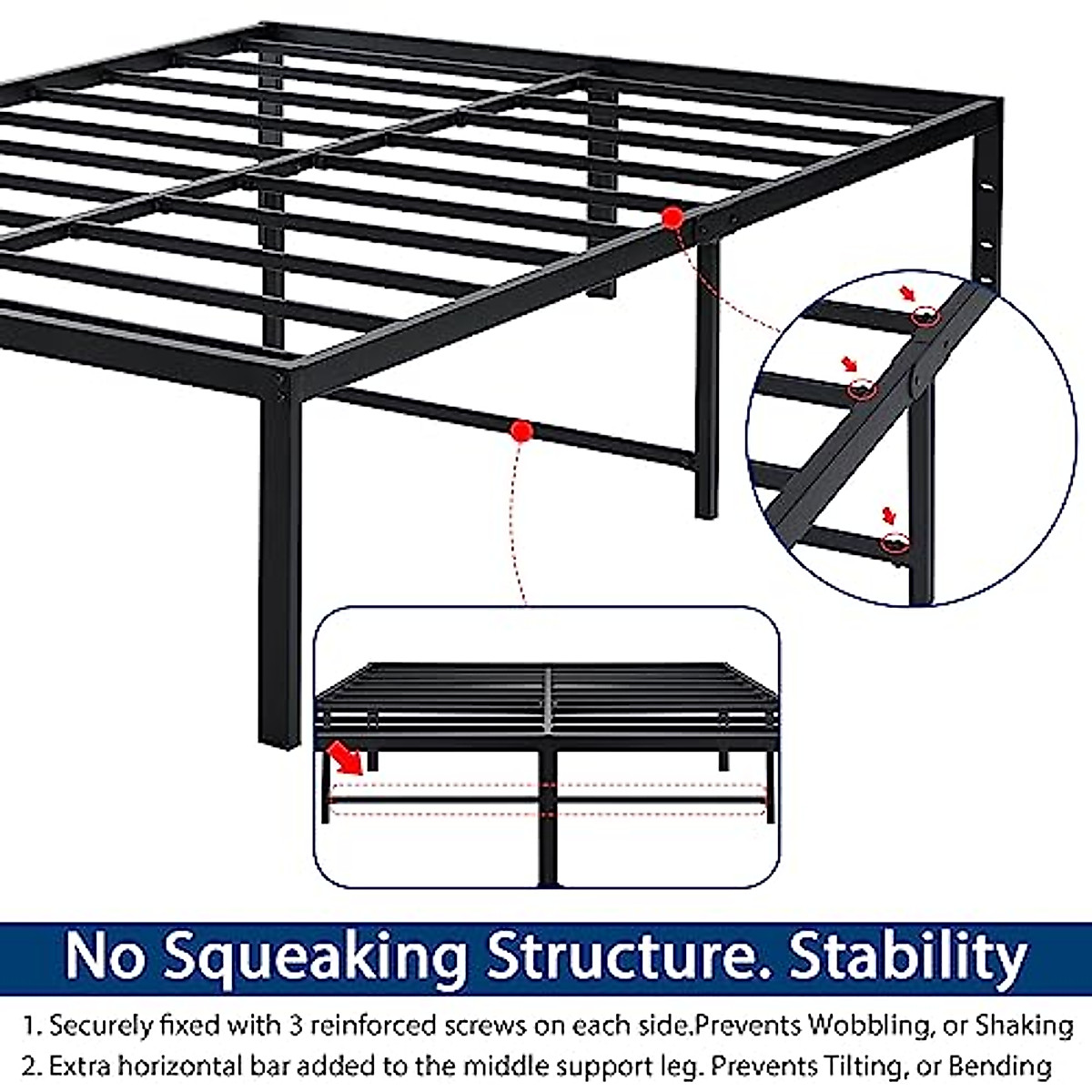 LUSIMO California King Bed Frame 18 Inch Tall Cal King Bed Frame with Storage Heavy Duty Steel Slats Metal Platform Bed Frames No Box Spring Needed Anti Slip Easy Assembly Black