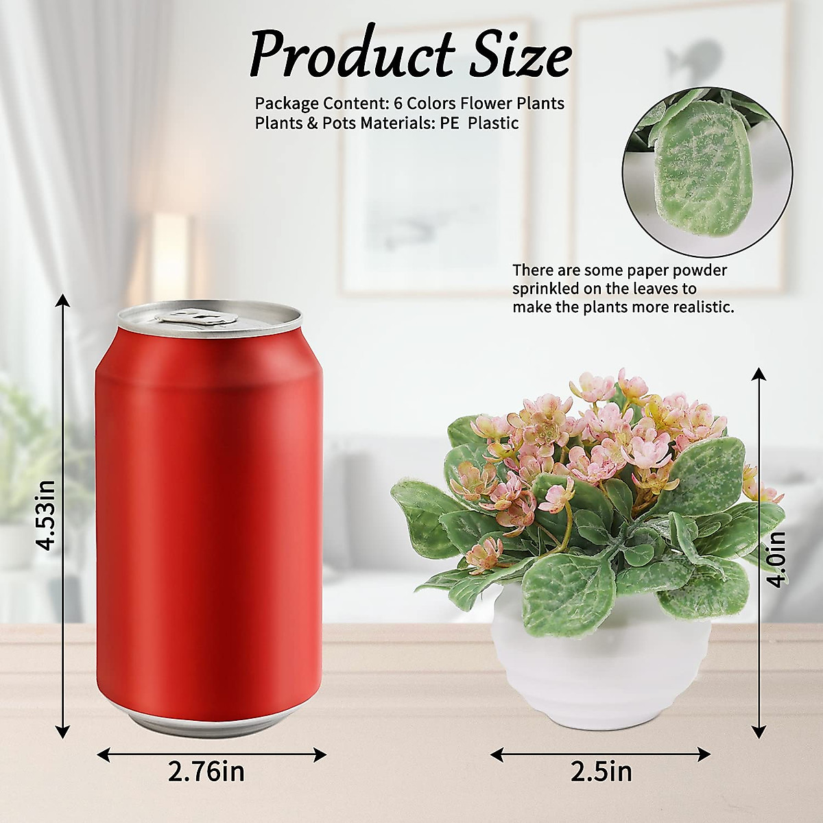 Zuvas Fake Plants 6 Packs Small Artificial Plastic Plants Set Home Decor Mini Potted Faux Flowers and Herb Greenery Leaves for Bathroom Office Table Shelf Decoration