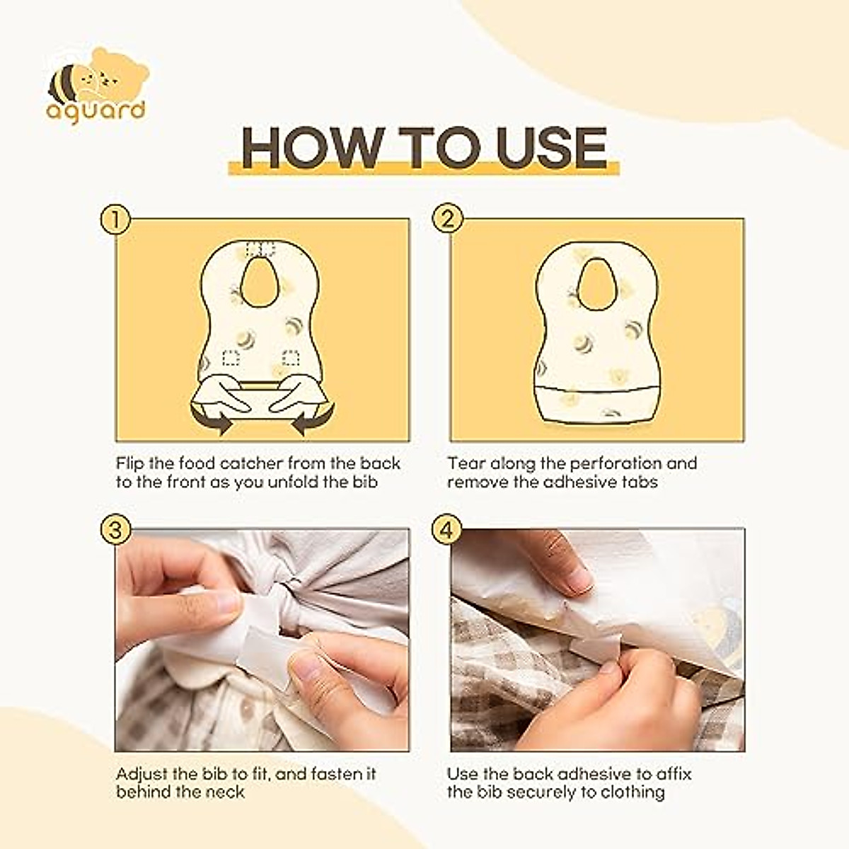 AGUARD Disposable Baby Bibs with Crumb Catcher - Individually Packaged for Easy Travel, Perfect for Boys & Girls 20PCS