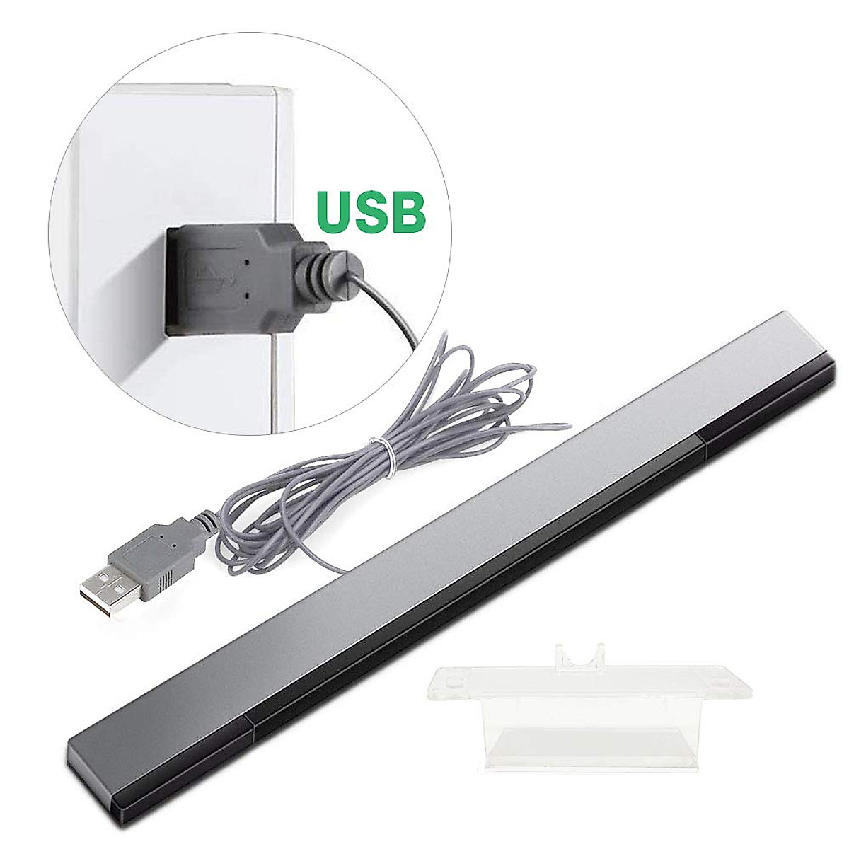SOONORY for USB Wii Sensor Bar, Infrared IR Ray Motion Sensor Signal Receiver for Nintendo Wii and Wii U Console USB Port with Stable Stand(Black/Silvery)