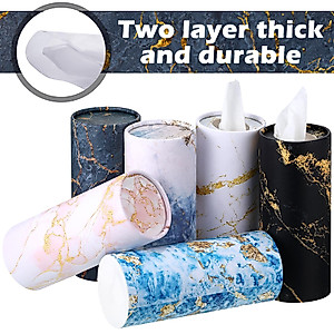 12 Pieces Cylinder Car Tissues Boxes Printed Car Napkins Round Disposable Tissues Boxes Travel Facial Tissues Boxes for Car Cup Holder (Marble Style)
