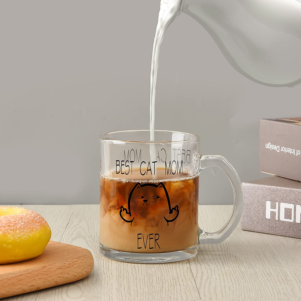 DAZLUTE Glass Coffee Mug, Best Cat Mom Ever Clear Coffee Mugs with Handle, Funny Mother’ s Day Birthday Christmas Gifts for Cat Lovers Mom Mother Women Her, 11Oz