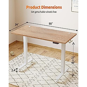 BANTI 55'' Standing Desk, Electric Stand up Height Adjustable Home Office Table, Sit Stand Desk with Splice Board, Maple