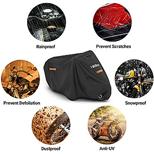 Favoto Motorcycle Cover Reflective Stripe Waterproof Outdoor Protection All Season Universal Premium Vehicle Cover with Lock-Holes & Storage Bag Fits up to 104" Motorcycles