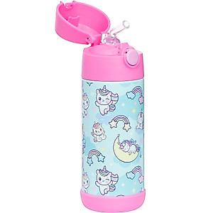 Snug Kids Water Bottle - insulated stainless steel thermos with straw (Girls/Boys) - Unicorn, 500ml