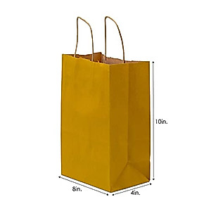 Yellow Gift Bags - 8x4x10 Inch 50 Pack Mustard Kraft Paper Shopping Bags with Handles, Small Craft Totes in Bulk for Boutiques, Small Business, Retail Stores, Birthday Parties, Merchandise, Bulk