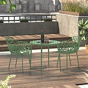 LeisureMod Devon Modern Aluminum Indoor-Outdoor Stackable Patio Dining Armchair, Set of 2, Khaki Green