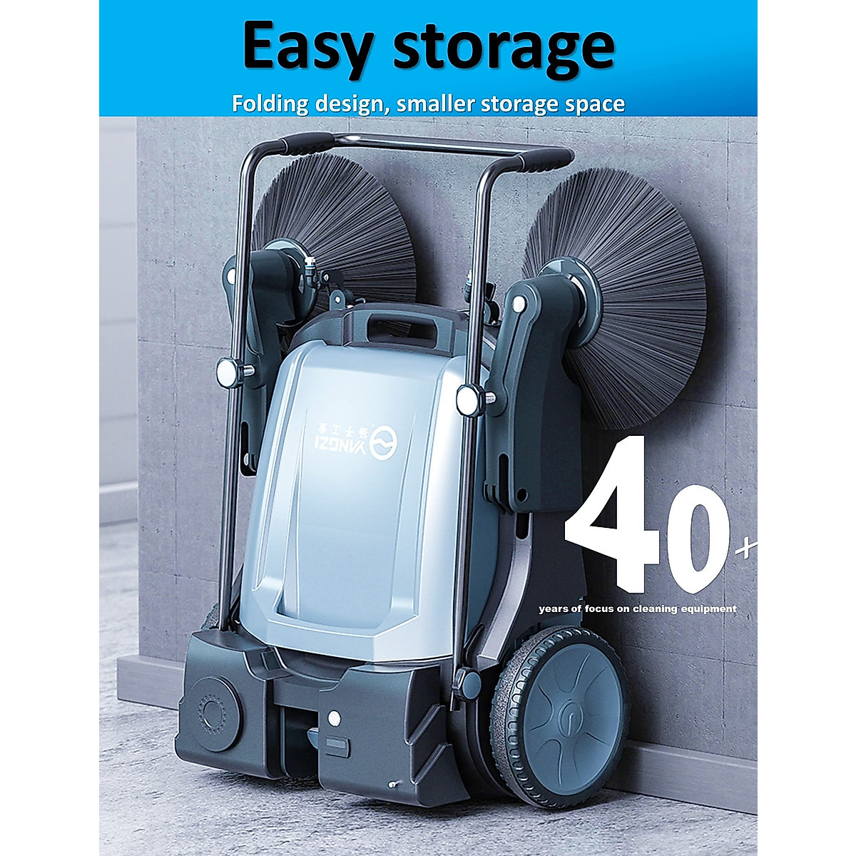 Industrial Sweeper,Floor Sweeper Manual,Street Sweeper,Just Walk and Push - 14.5 Gallon Capacity, 40.1" Sweeping Width, Sweeps 41500 Square Feet/Hour,for Shop/Workshop/Farm/Warehouse/Road (55)