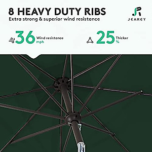 JEAREY 9FT Outdoor Patio Umbrella Outdoor Table Umbrella with Push Button Tilt and Crank, Market Umbrella 8 Sturdy Ribs UV Protection Waterproof for Garden, Deck, Backyard, Pool (Dark Green)
