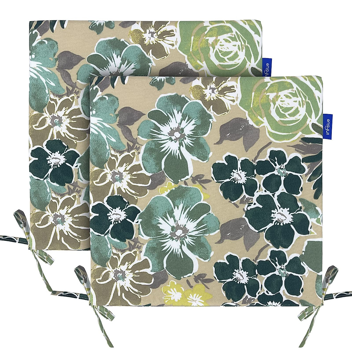 SleepMan Indoor/Outdoor Chair Cushions Set of 2 Chair Pads Water Resistance Square Corner Outdoor Cushions for Patio Furniture - Patio Chair Cushions with Ties (Cabbage,17''x 17'',Set of 2)