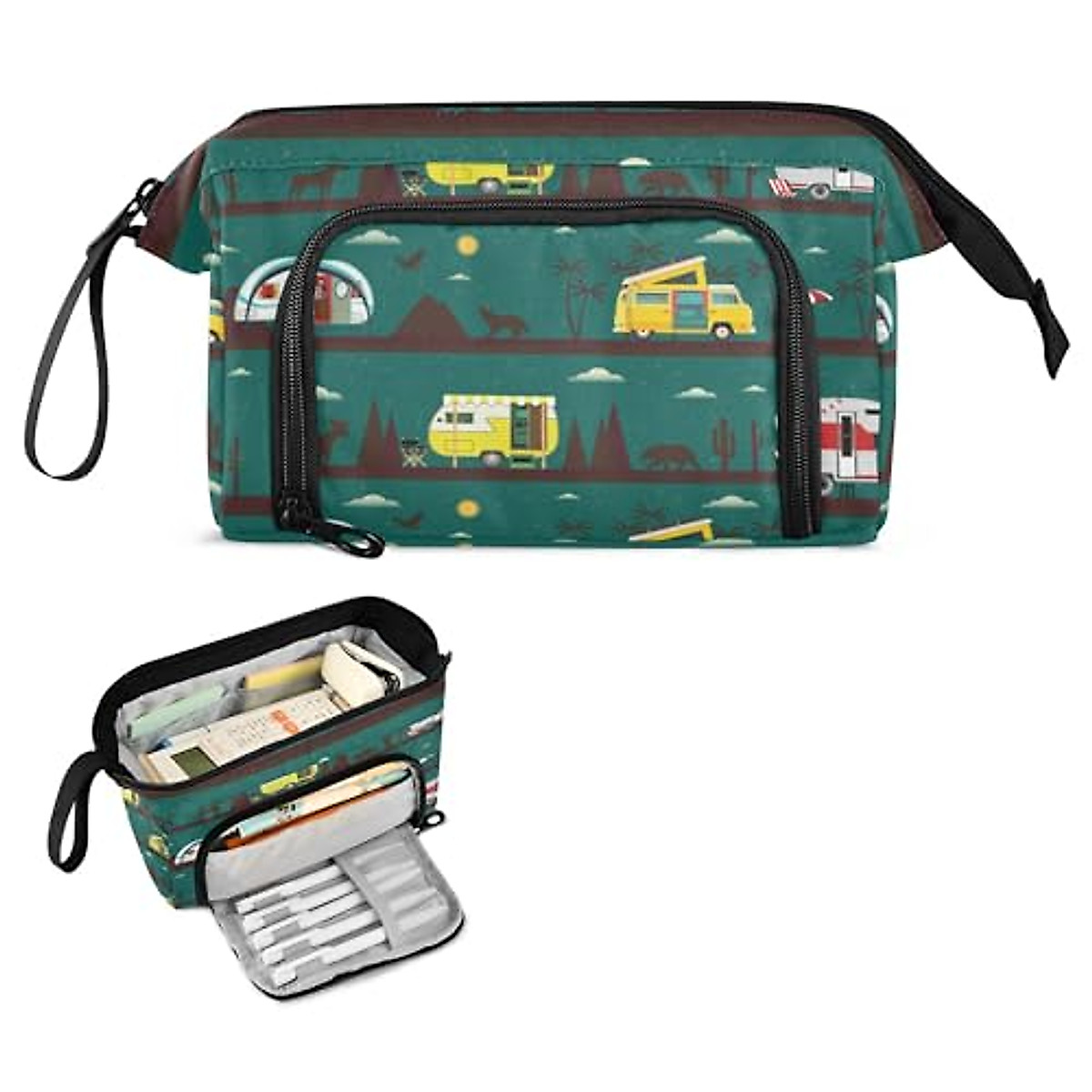 Glaphy Travel Trailers Camping Car Pencil Case Large Capacity Pencil Pouch Bag Pen Carrying Case Storage Stationery Bag