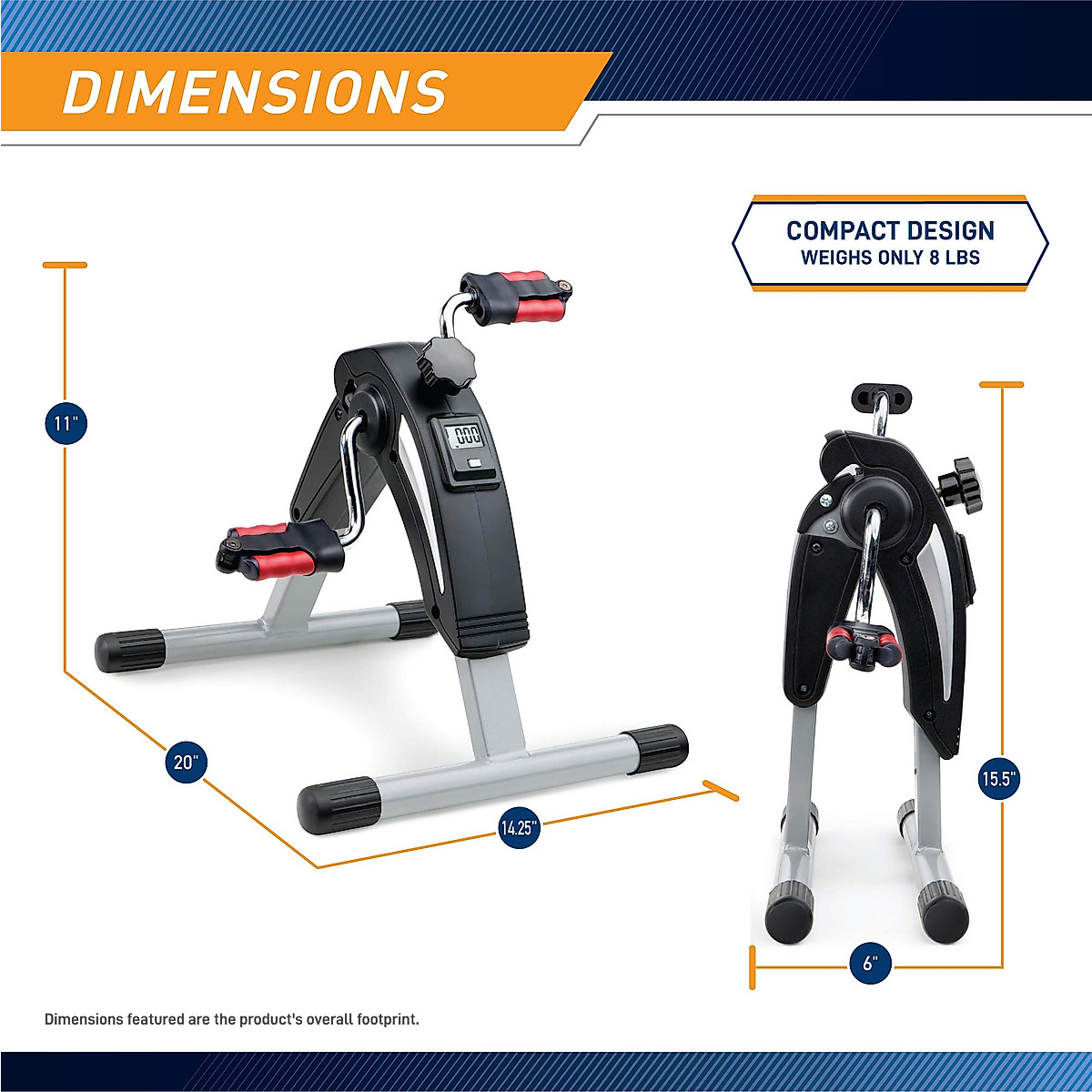 Marcy Portable Mini Magnetic Cardio Cycle Under Desk Bike Pedal Exerciser for Home Gym and Office NS-914, Black-Silver