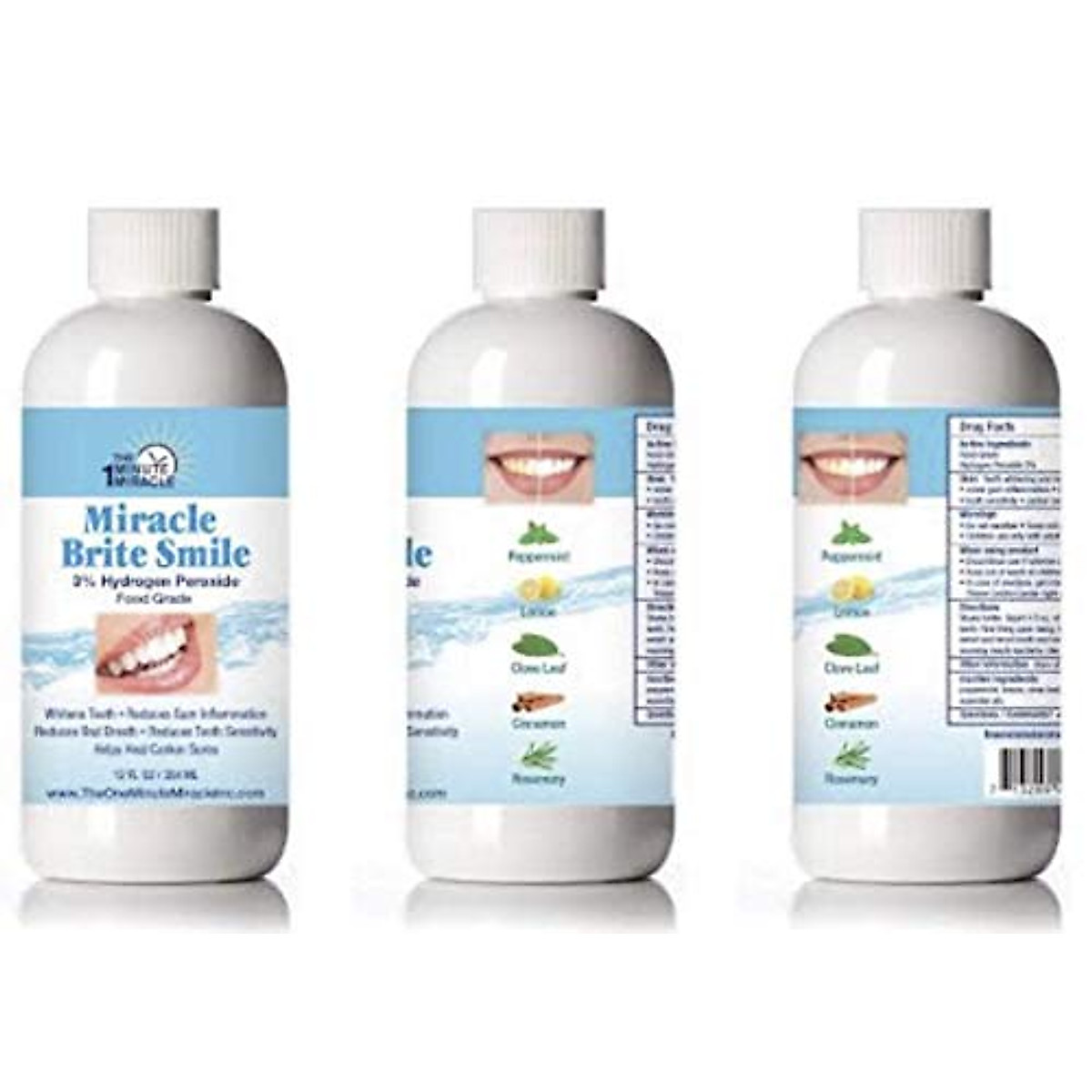 Miracle Brite Smile - 3% Hydrogen Peroxide Food Grade, Peppermint, Lemon, Clove Leaf, Cinnamon and Rosemary