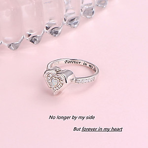 925 Sterling Silver Lab Opal Heart Urn Ring for Ashes Angel Wings Cremation Jewelry Memorial Keepsake Rings for Women Girls Size 7