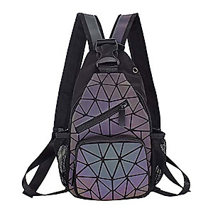 Geometric Luminous Purses and Handbags For Women Holographic Reflective Crossbody Bags Wallet Purse (Luminous Backpack B)