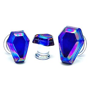 Pair of Glass Plugs with Iridescent Blue Coffin Fronts (PG-573) (2g (6mm))