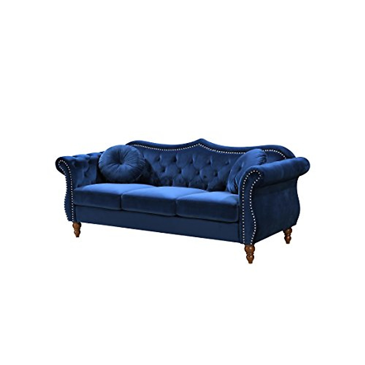 Container Furniture Direct Anna1 Velvet Upholstered Classic Nailhead Chesterfield Living Room, Sofa & Loveseat, Blue Mist