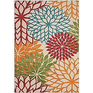 Greesum Patio Furniture 4 Pieces Conversation Sets, Brown and Beige & Nourison Aloha Indoor/Outdoor Green 3'6" x 5'6" Area-Rug, (3x5)