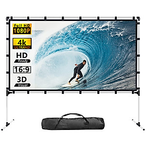 XHYCPY Projection Screen with Stand 100 inch Projector Screen Foldable Portable 16:9 4K HD Movie Screen with Carry Bag for Home Theater Outdoor Indoor Support Double Sided Projection