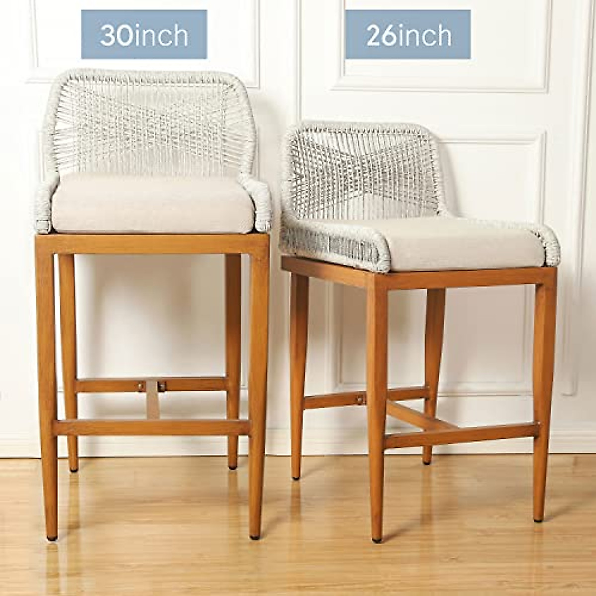 Letusto 30" Rope Woven Bar & Counter Stools – Modern Patio Aluminum Frame Chair Suitable Kitchen Island, Patio, Porch, Restaurant etc. Indoor and Outdoor (Cross Woven Design, 30"(Bar Height))