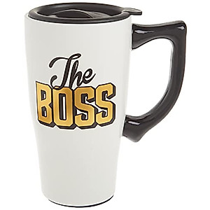 Spoontiques - Ceramic Travel Mugs - The Boss Cup - Hot or Cold Beverages - Gift for Coffee Lovers