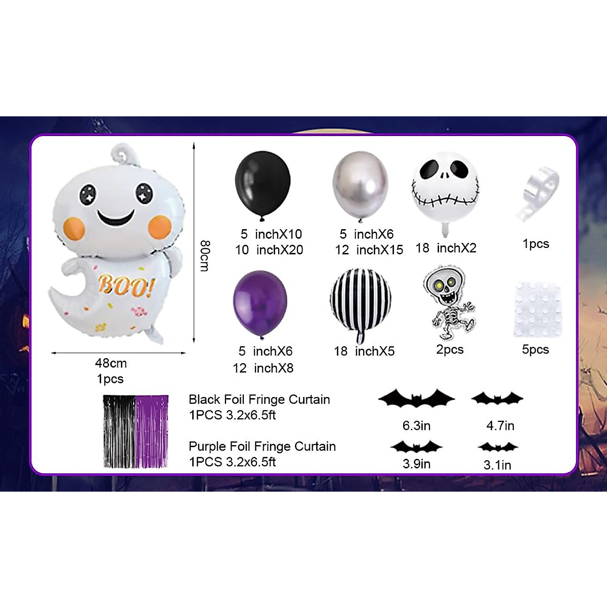 AIBIIN 87pcs Halloween Balloon Garland Arch Kit Halloween Party Balloons Halloween Balloons Decorations Purple Black Foil Fringe Curtain Halloween Spooky Birthday Baby Shower Backdrop Balloon Kit
