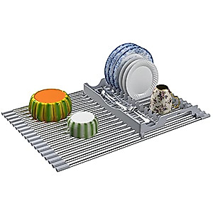 ZYDBB Roll Up Dish Drying Rack (17.1" x 13.1") with Dish Rack Over The Sink, Sink Drying Rack, Drying Rack for Kitchen Counter, 304 Stainless Steel Drying Rack for Kitchen Sink