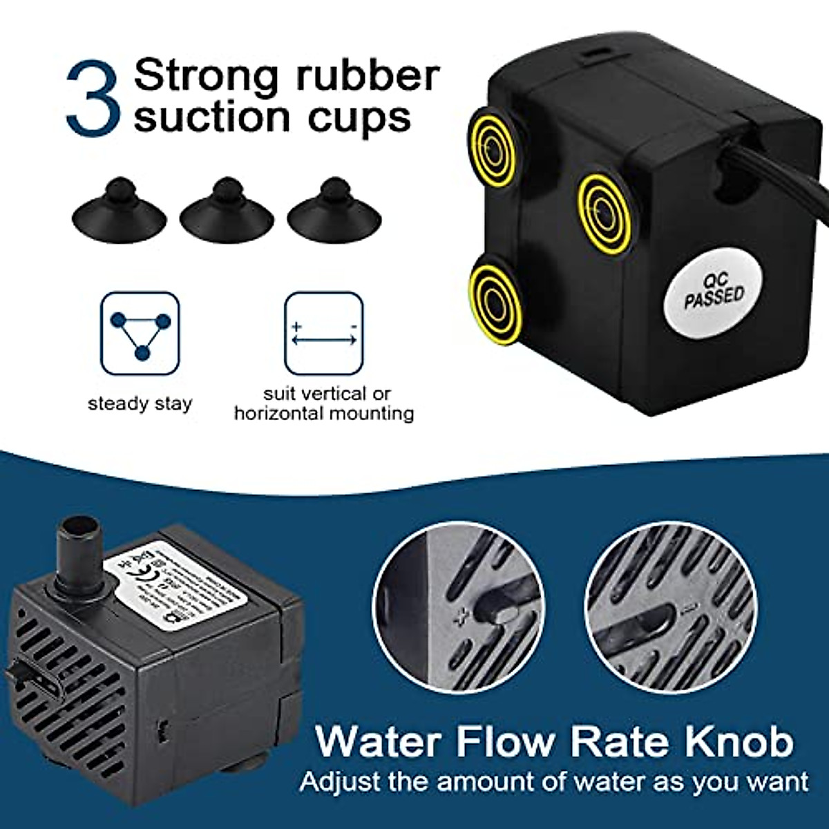 BCORLD Fountain Pump with LED Lights, Quiet Fountain Pump, Adjustable Water flow Fountain Pump，54GPH(200L/H，3W）, Outdoor Pond, Aquarium fish tanks, Home Décor Fountain,1 Nozzles，Power Cord 5ft