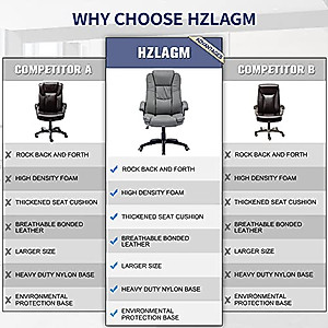 High Back Big and Tall Leather Office Chair, Ergonomic Grey Executive Chair, Comfortable Padded Office Chair Adjustable Height Bonded Leather Chairs with Cushions Armrest for Long Time Seating (Grey)