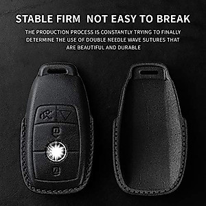 Tukellen for Mercedes Benz key fob cover Genuine Leather with keychain,Leather Protector Key case compatible Mercedes Benz 2017-2021 E-Class 2018-2021 S-Class 2019-2021 A-Class C-Class G-Class-Black