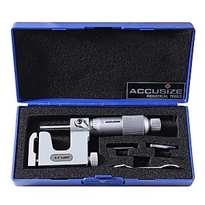 Accusize Industrial Tools 0-1'' x 0.0001'' Multi Anvil Micrometer in Fitted Box, P101-S100