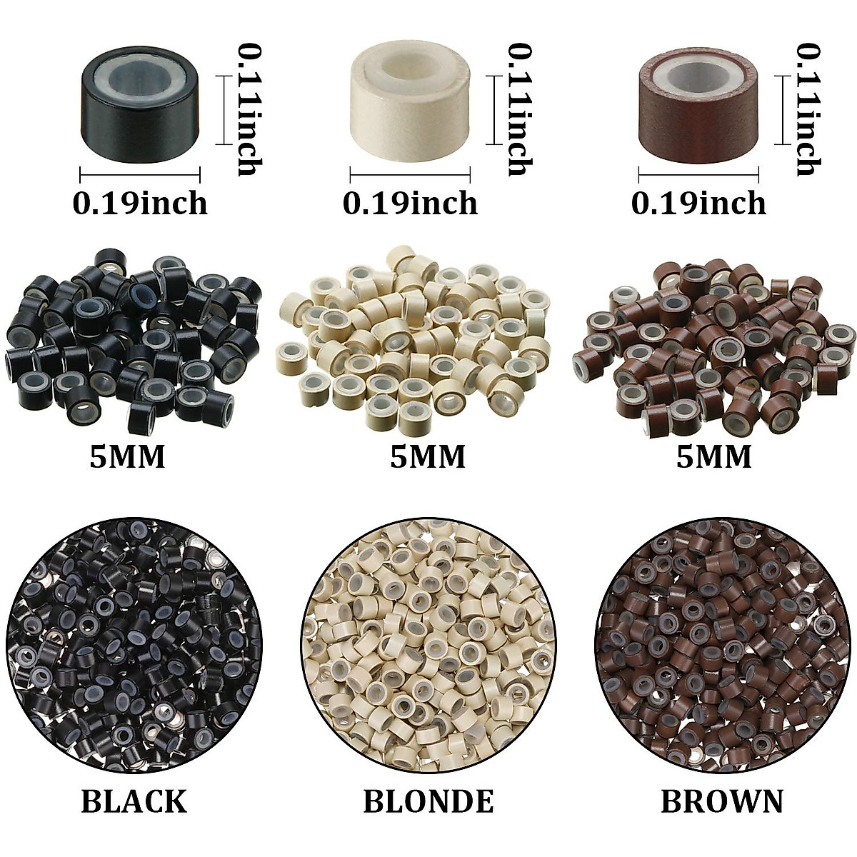 Hair Extension Kit Pliers Pulling Hook Needle Bead Device Tool Kits and 600 Pieces Silicone Lined Micro Rings (Black, Blonde and Brown Beads)