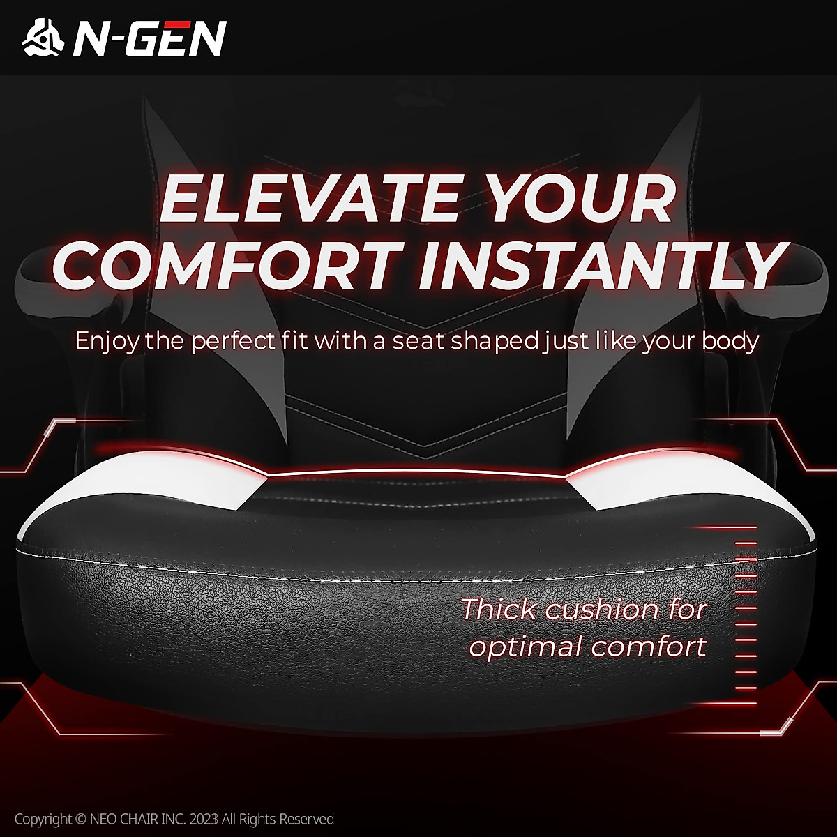 N-GEN Video Gaming Computer Chair Ergonomic Desk Office Chair for Adults with Lumbar Support Flip-Up Arms Adjustable Height Swivel Wheels PU Leather Executive Design for Home and Office (White)