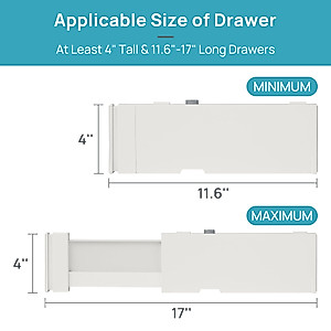 Vtopmart Drawer Dividers for Clothes 8 Pack, Adjustable 4" High Expandable from 11.6"-17" Dresser Drawer Organizer, Plastic Drawers Separators for Dresser, Baby Clothes, Kitchen and Office Storage