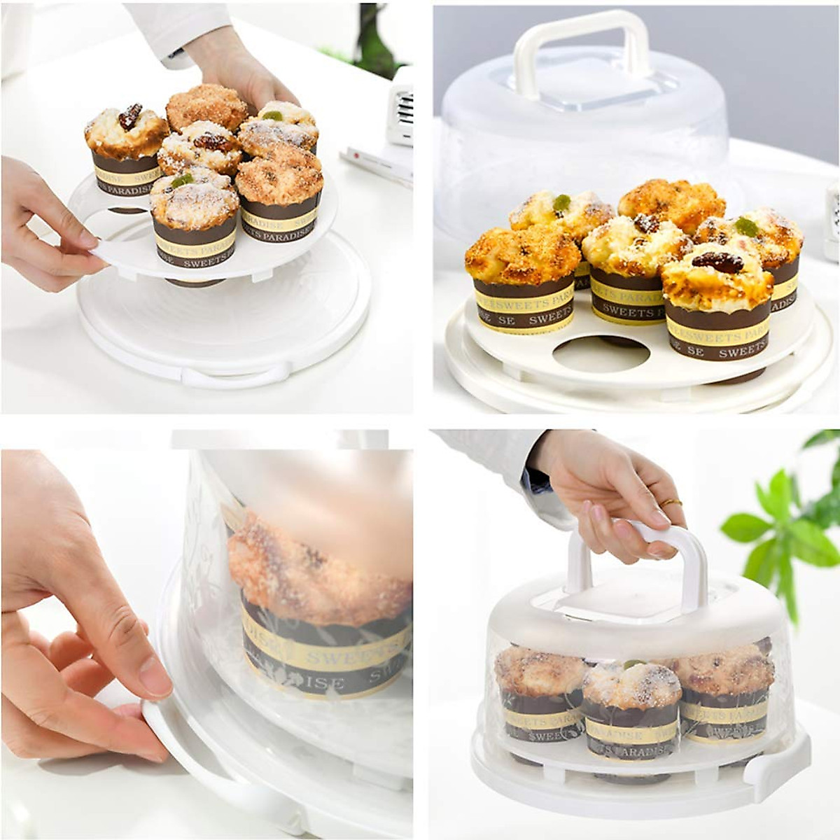 XZJMY 1Pack 9Inch X 4-1/4Inch Cake Carrier,Cake Container,Cake Carrier with Lid and Handle,7-Hole Cupcake Holder Pie Carriers for Cake Transport Container