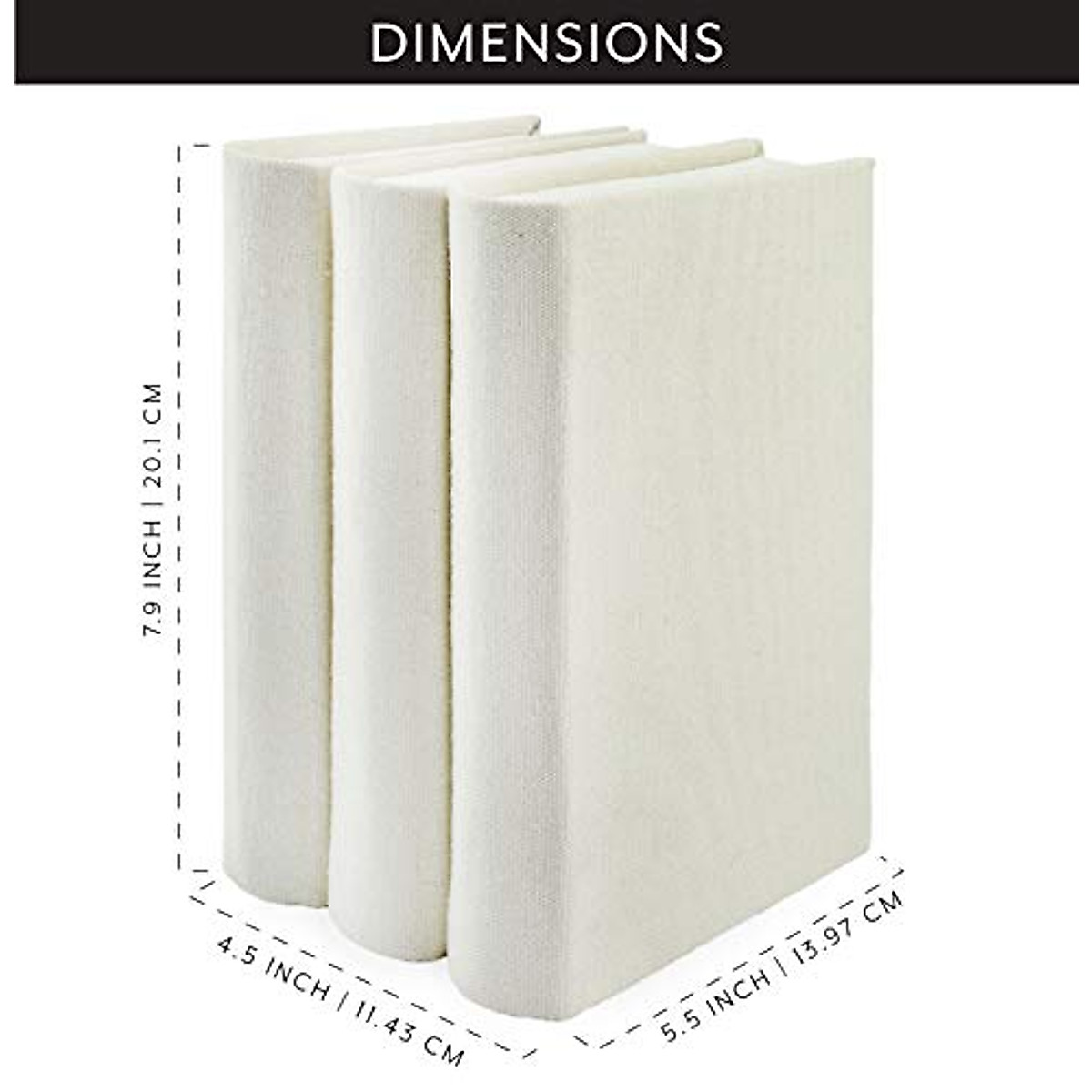 AuldHome Faux Book Stack (Cream); Blank Set of 3 Decorative Books for DIY Crafts and Home Decor