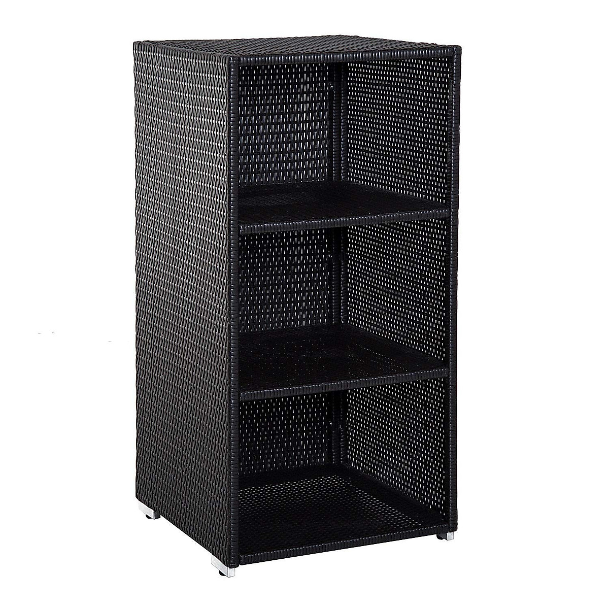 PE Rattan Wicker Outdoor Pool Towel Water Bottles Robes Valet Stand Organizer Rack Storage Cabinet 2 Upper Storage Shelves 1 Bottom Drawer for Storing Creams Lotions and Sunscreen