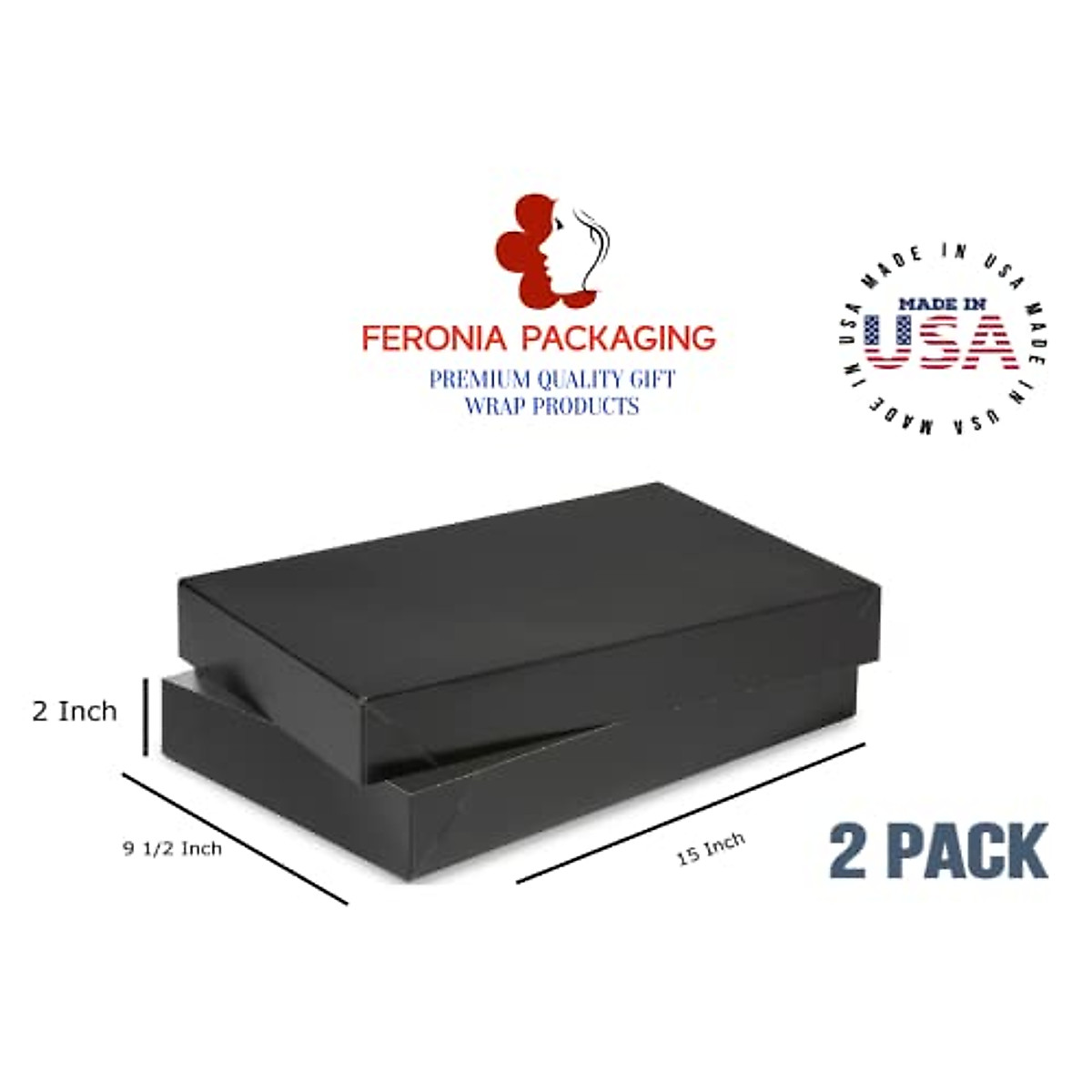 Feronia Packaging Apparel Boxes 2 Pack Men Shirt Box Women Dress Boxes Premium Gift Wrap and Art Supplies for Birthdays, Holidays, or Presents (Black)