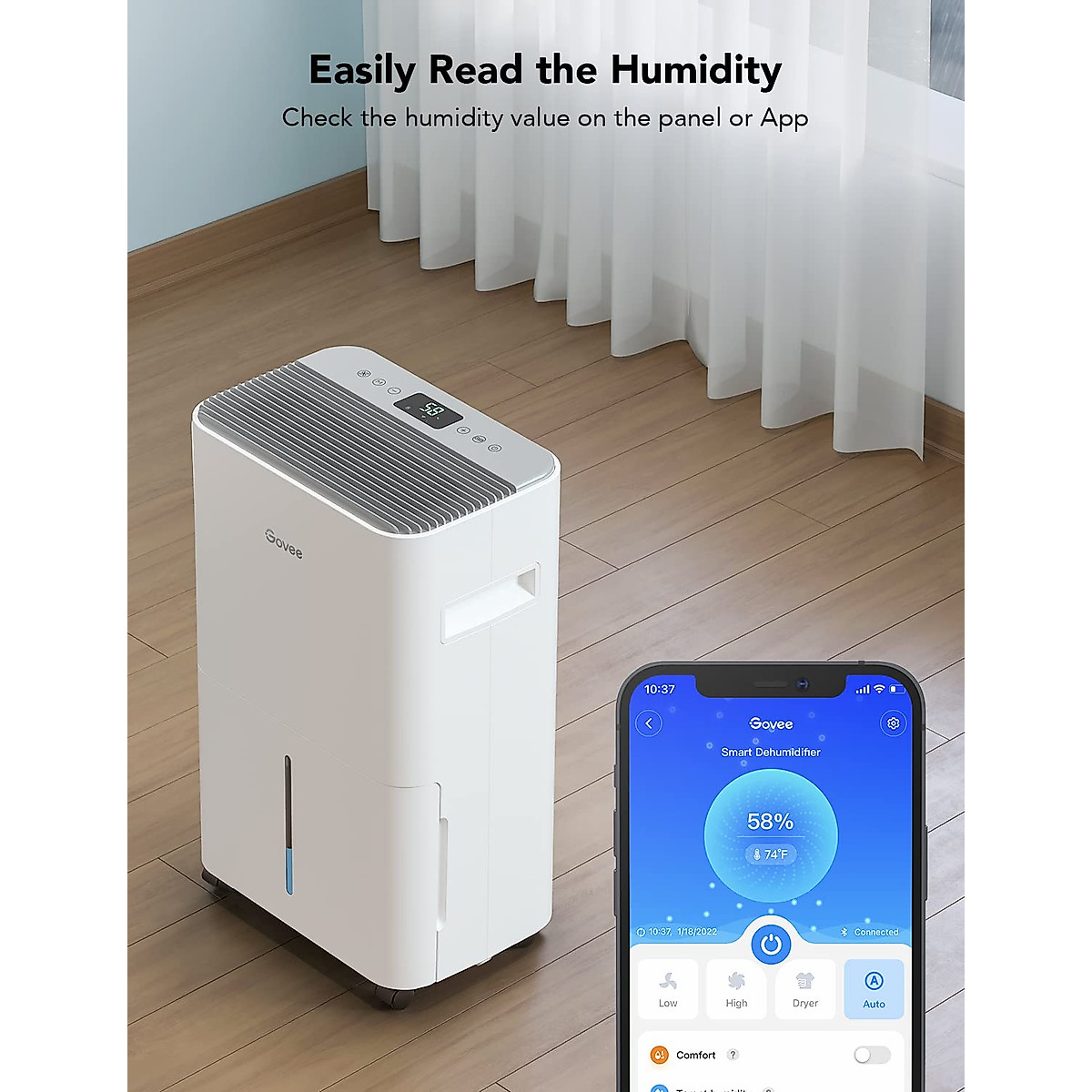 Govee Smart WiFi Dehumidifier for Basement, 50 Pint Dehumidifiers for Home Bedroom, Energy Star Dehumidifier with Drain Hose, Works with Alexa, Intelligent Humidity Control, 24H Timer